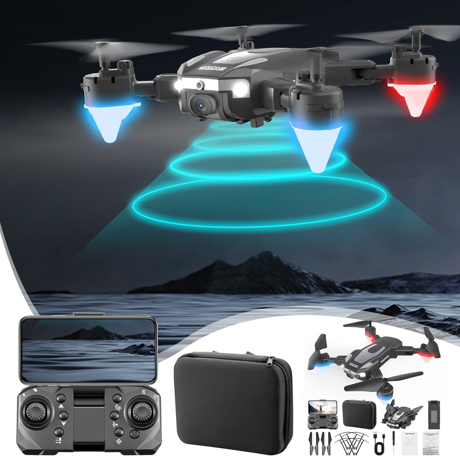 TOPRenddon Drones with Camera for kids,Auto Hover,Foldable Quadcopter ...