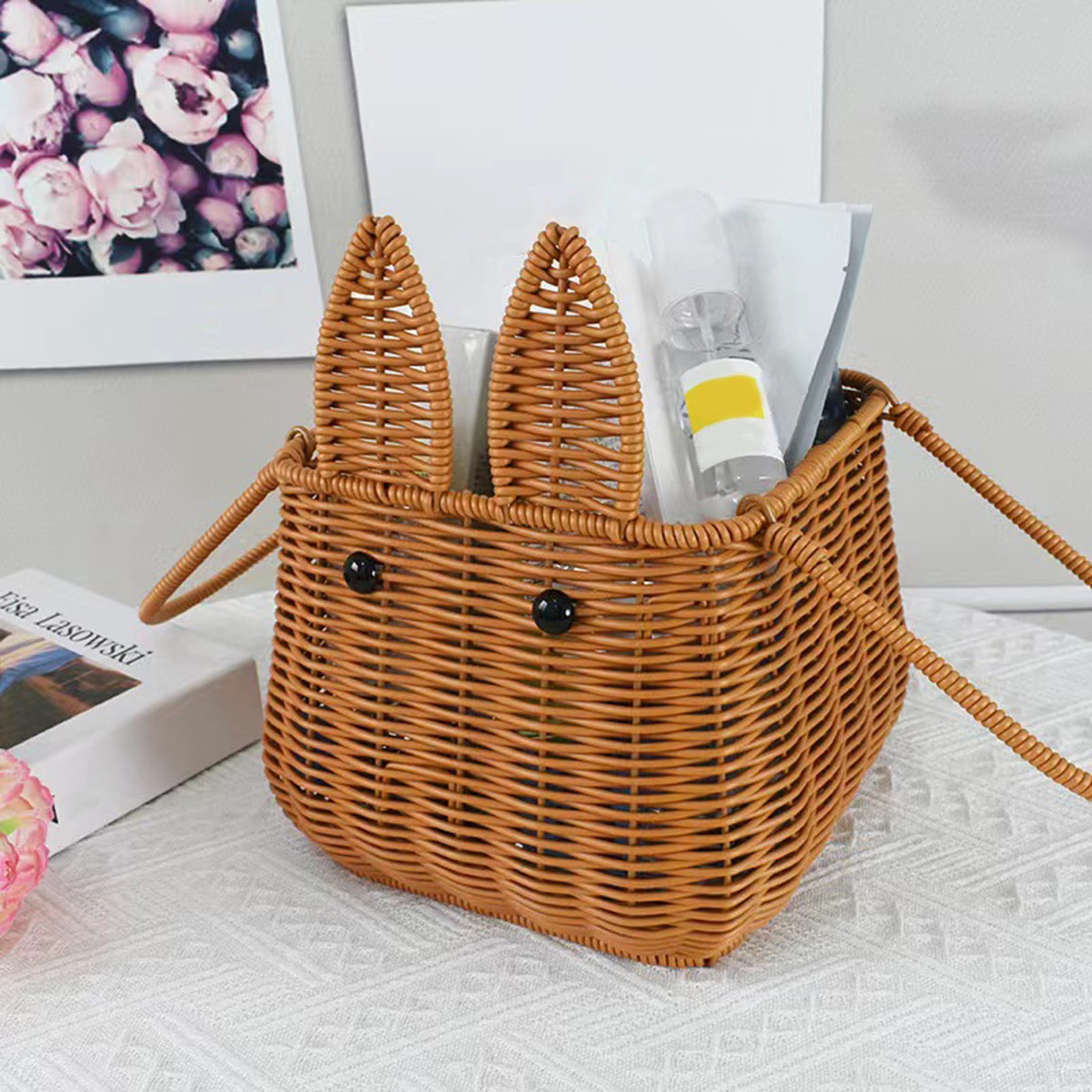 TOPRenddon Easter Basket with Handle Bunny Easter Woven Picnic Basket ...