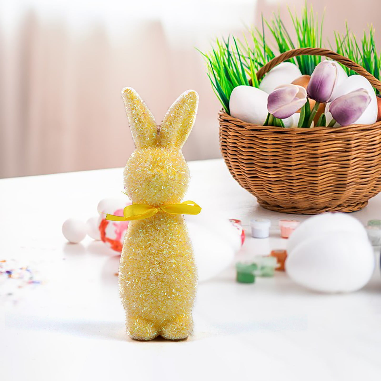 TOPRenddon Easter Decorations - Yellow Flocked Easter Bunny Decor ...