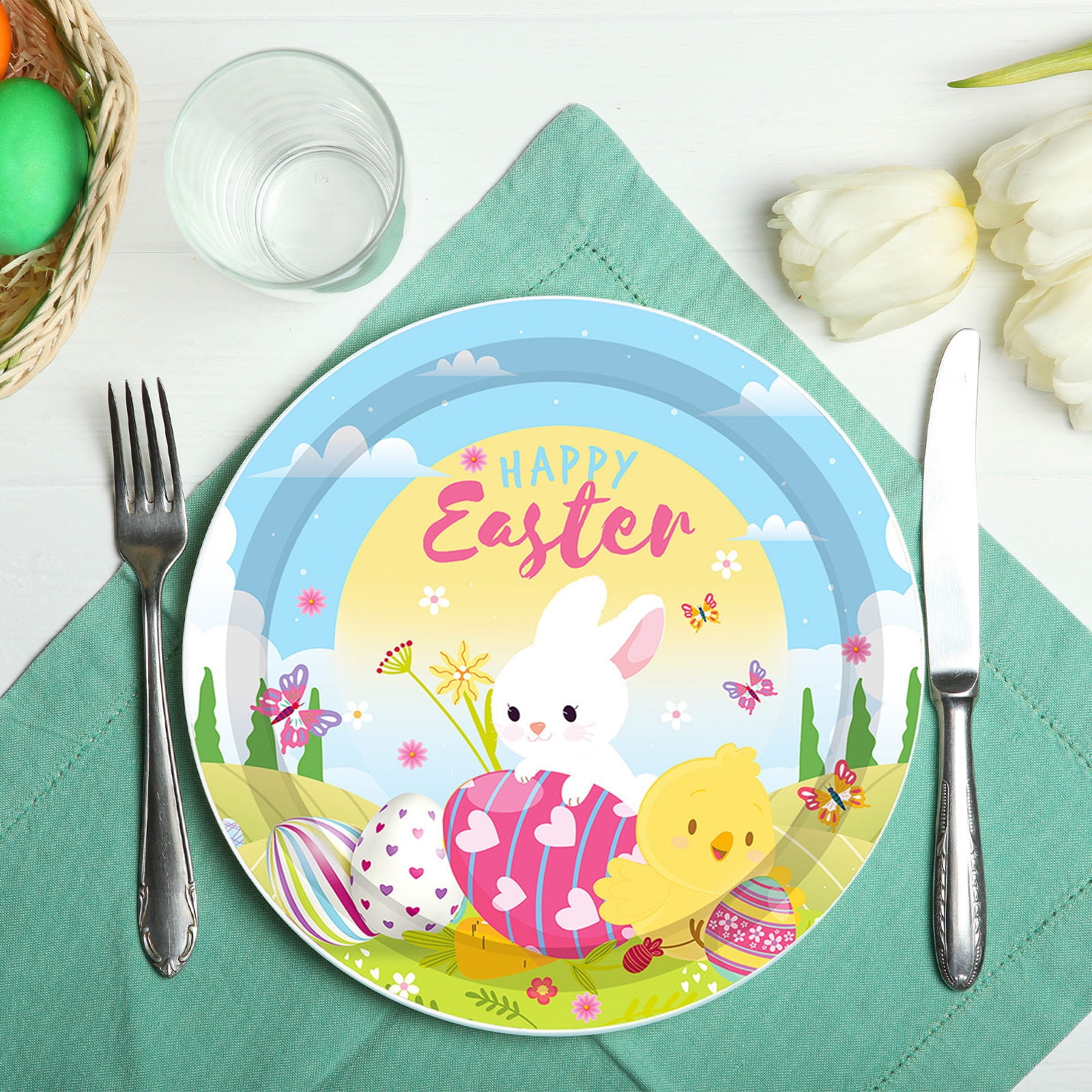 TOPRenddon Easter Party Plates Watercolor Bunny Rabbit Disposable Paper ...
