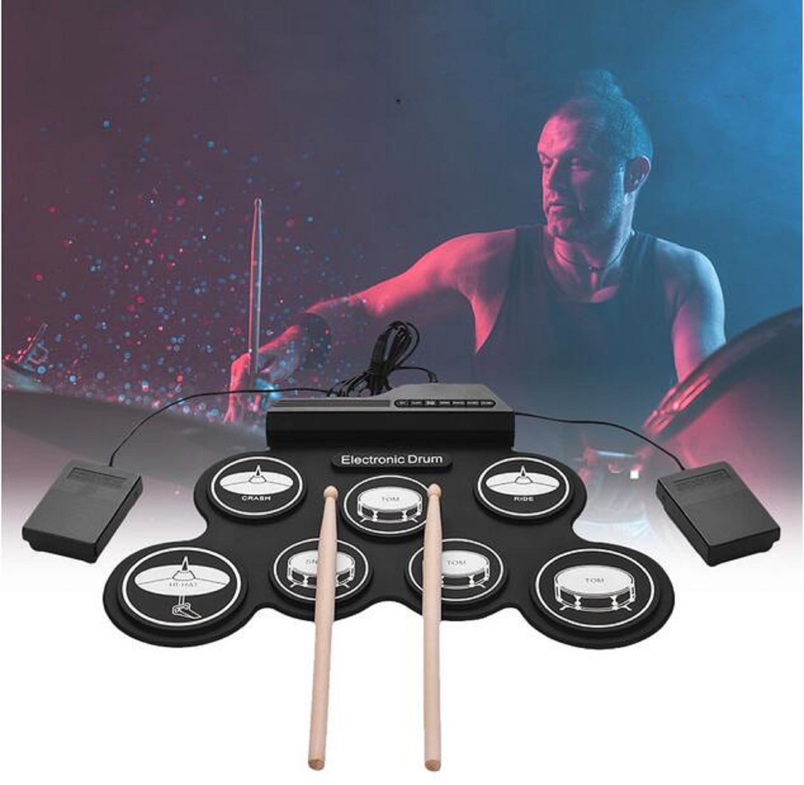 TOPRenddon Electronic Drum Set, 7 Pads Electric Drum Pad Roll Up Quiet ...