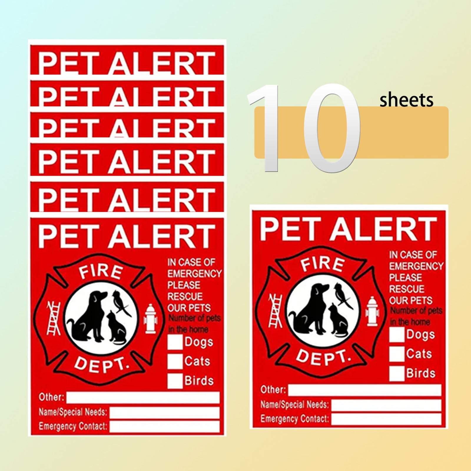 TOPRenddon Emergency Pet Alert Fire Stickers 10-Pack – 4"x6" Reflective ...