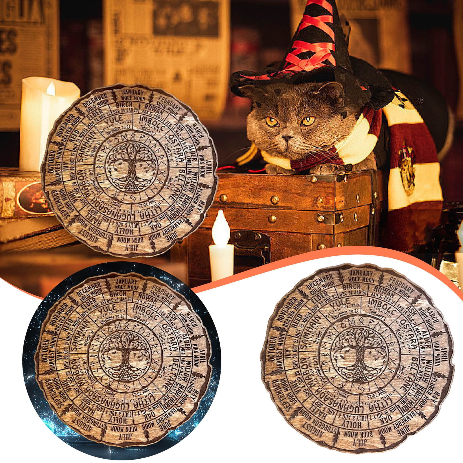 TOPRenddon Engraved Wheel Of The Year Calendar Round Shape Celtic Tree ...