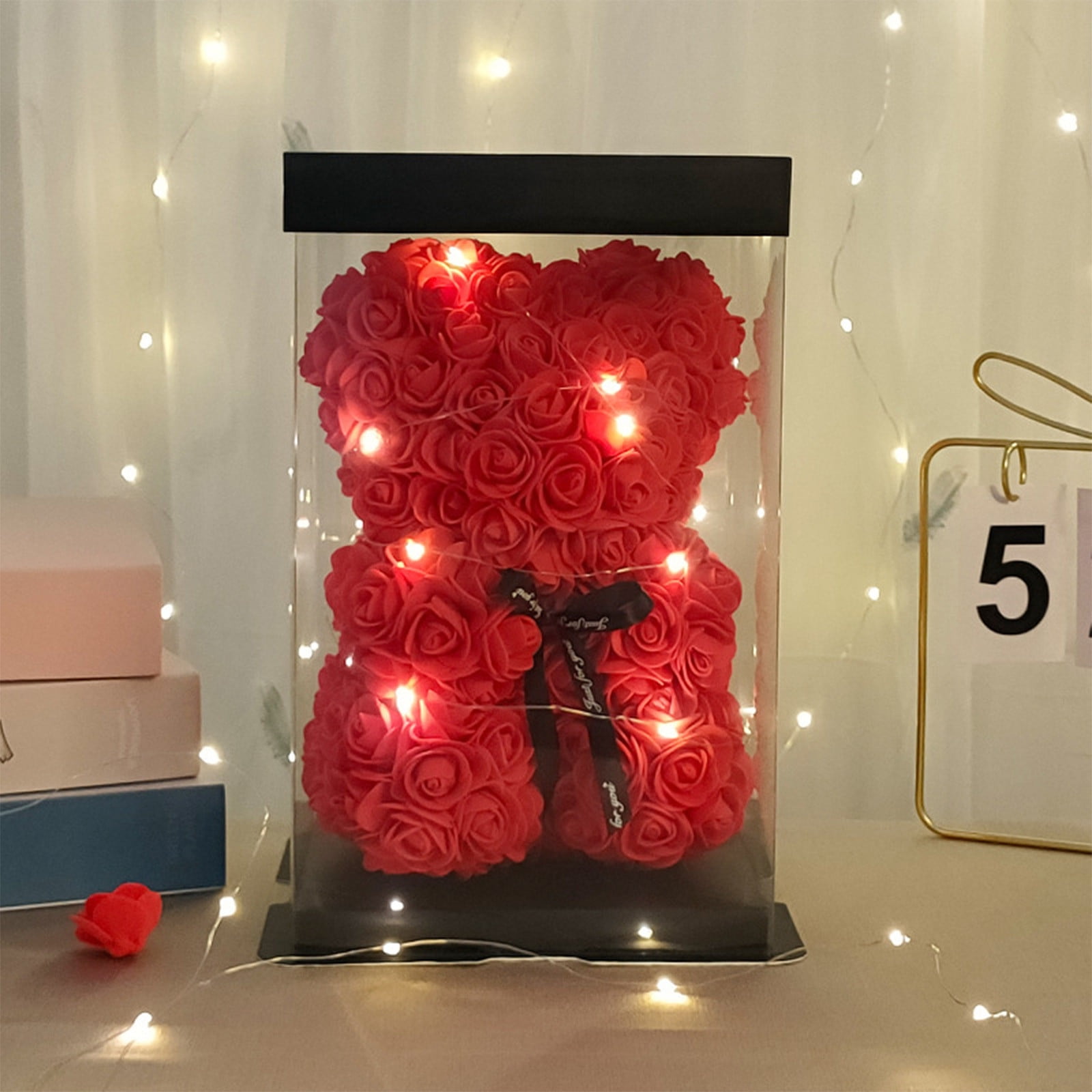 TOPRenddon Eternal Rose Bear with LED Lights – Valentine’s Day Gift for ...