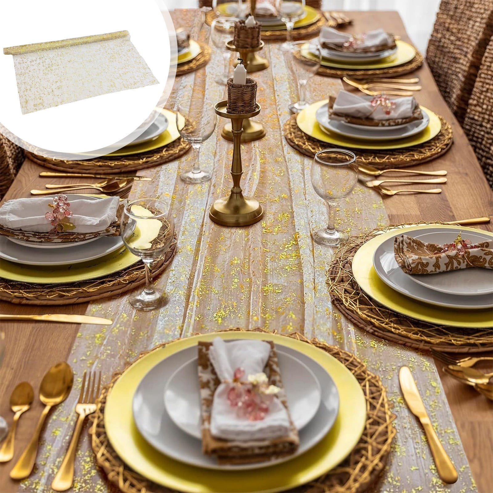 TOPRenddon Gold Table Runner 28.4''x120'', Sequin Glitter Metallic Foil ...