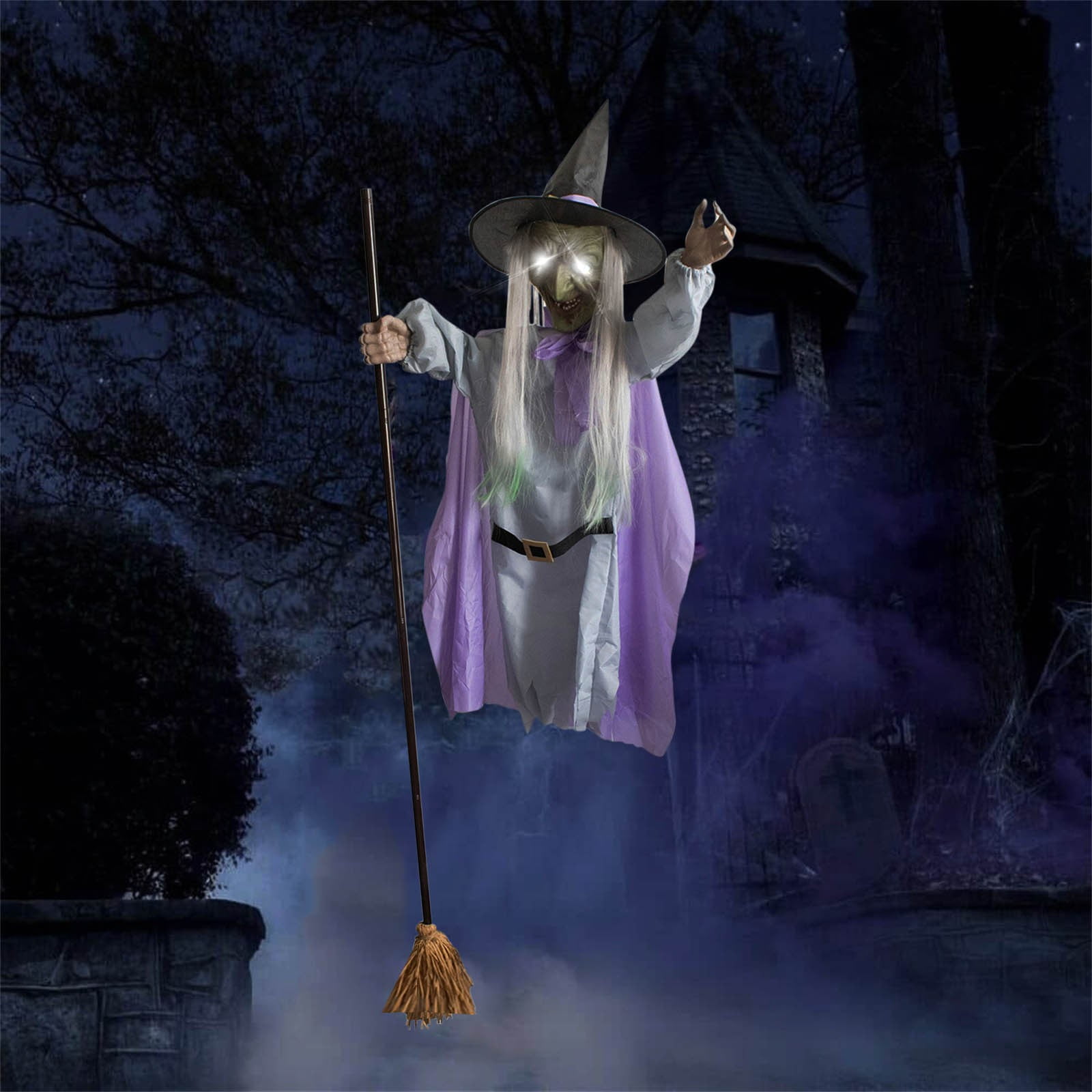 TOPRenddon Halloween Decorations Outdoor, 5.5FT Animated Hovering Witch ...