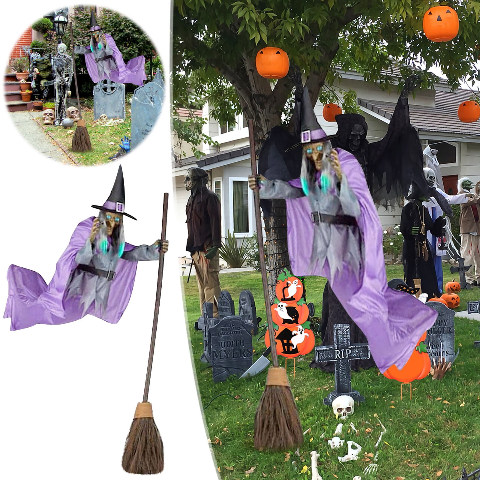 TOPRenddon Halloween Decorations Outdoor Scary,5.7 FT Flying Witch ...