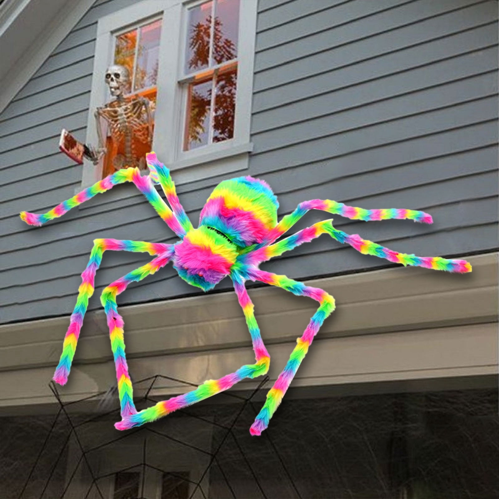 TOPRenddon Halloween Giant Spider Decorations,Colorful Plush Giant ...