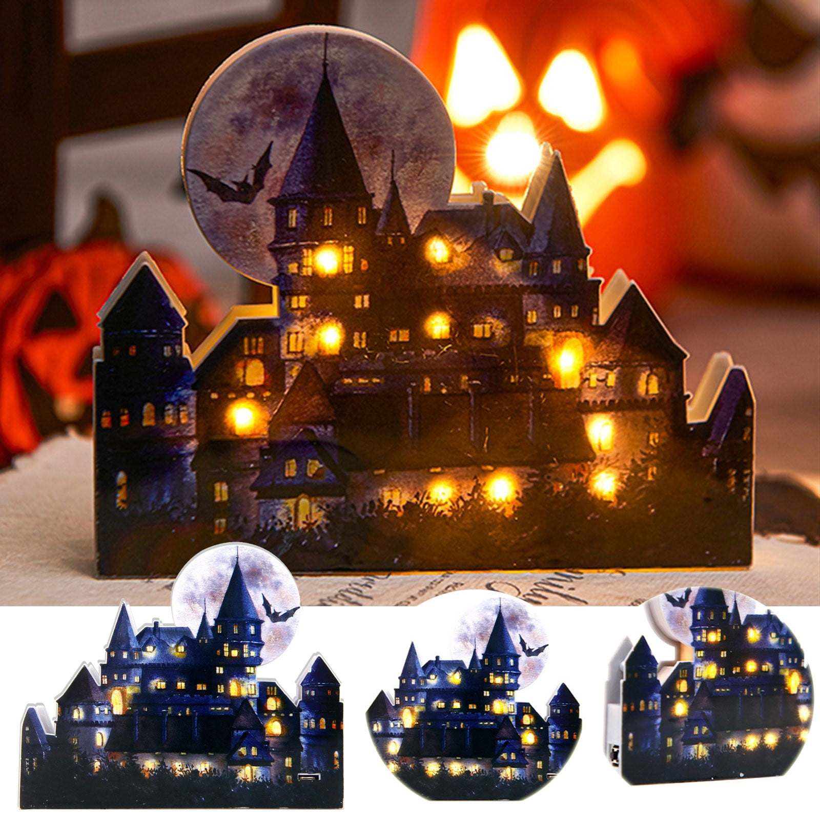 TOPRenddon Halloween LED Castle Decoration Desktop Glowing Castle ...
