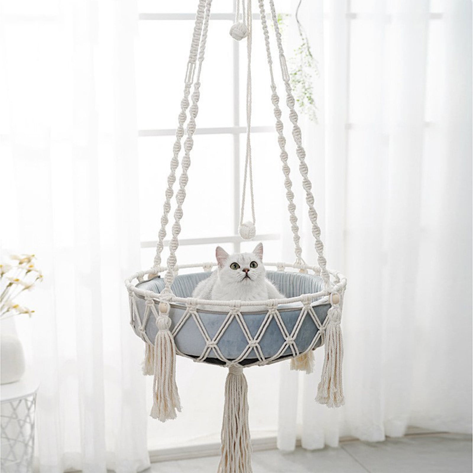 TOPRenddon Handwoven Bohemian Cat Hammock with Hanging Kit – Heavy Duty ...
