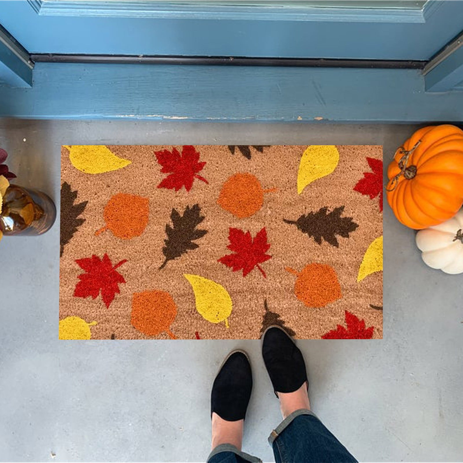 TOPRenddon Happy Fall Door Mat, Fall Maple Leaves Pumpkin Welcome ...