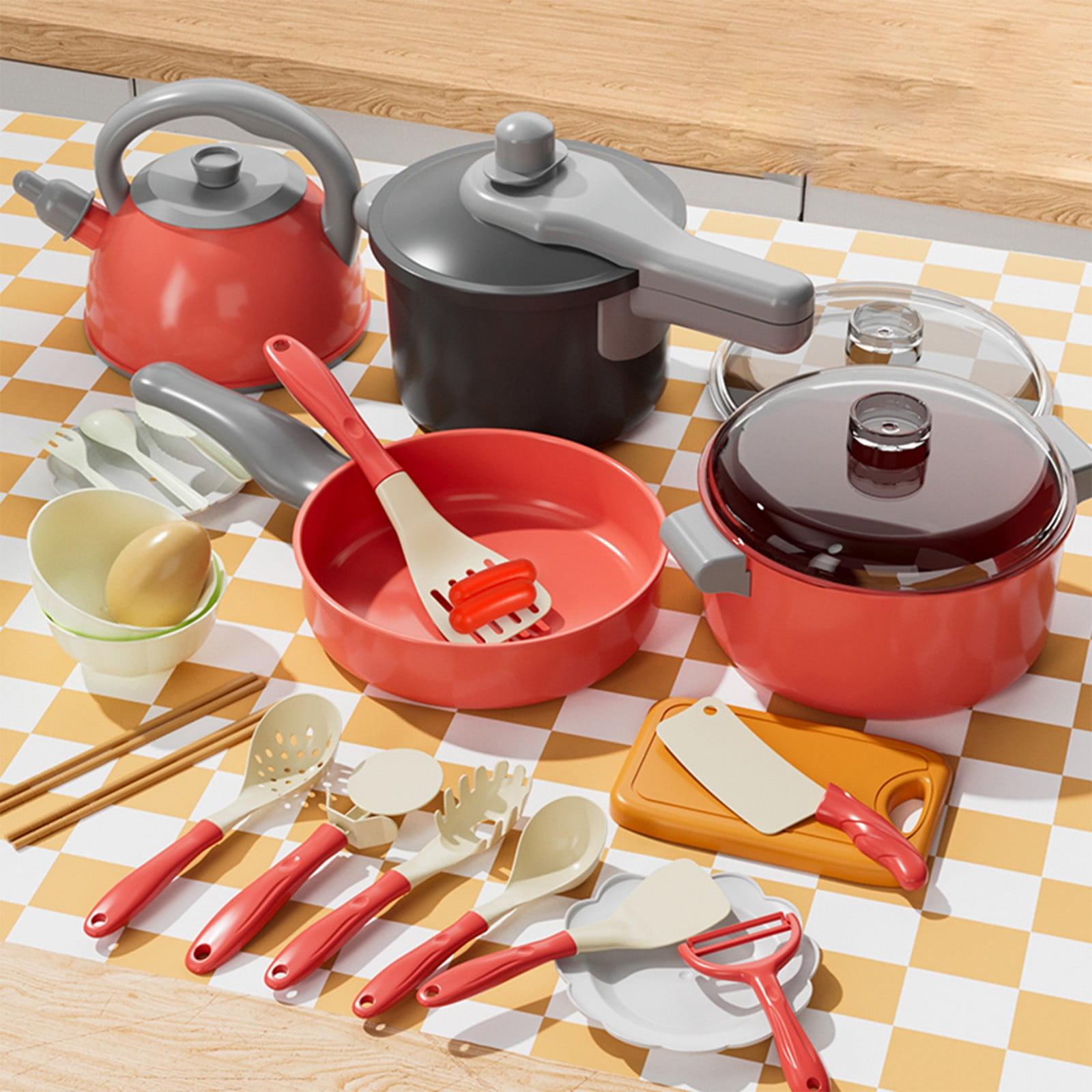 TOPRenddon Kids Play Kitchen Set with Cutting Food - 15+ Piece Pretend ...