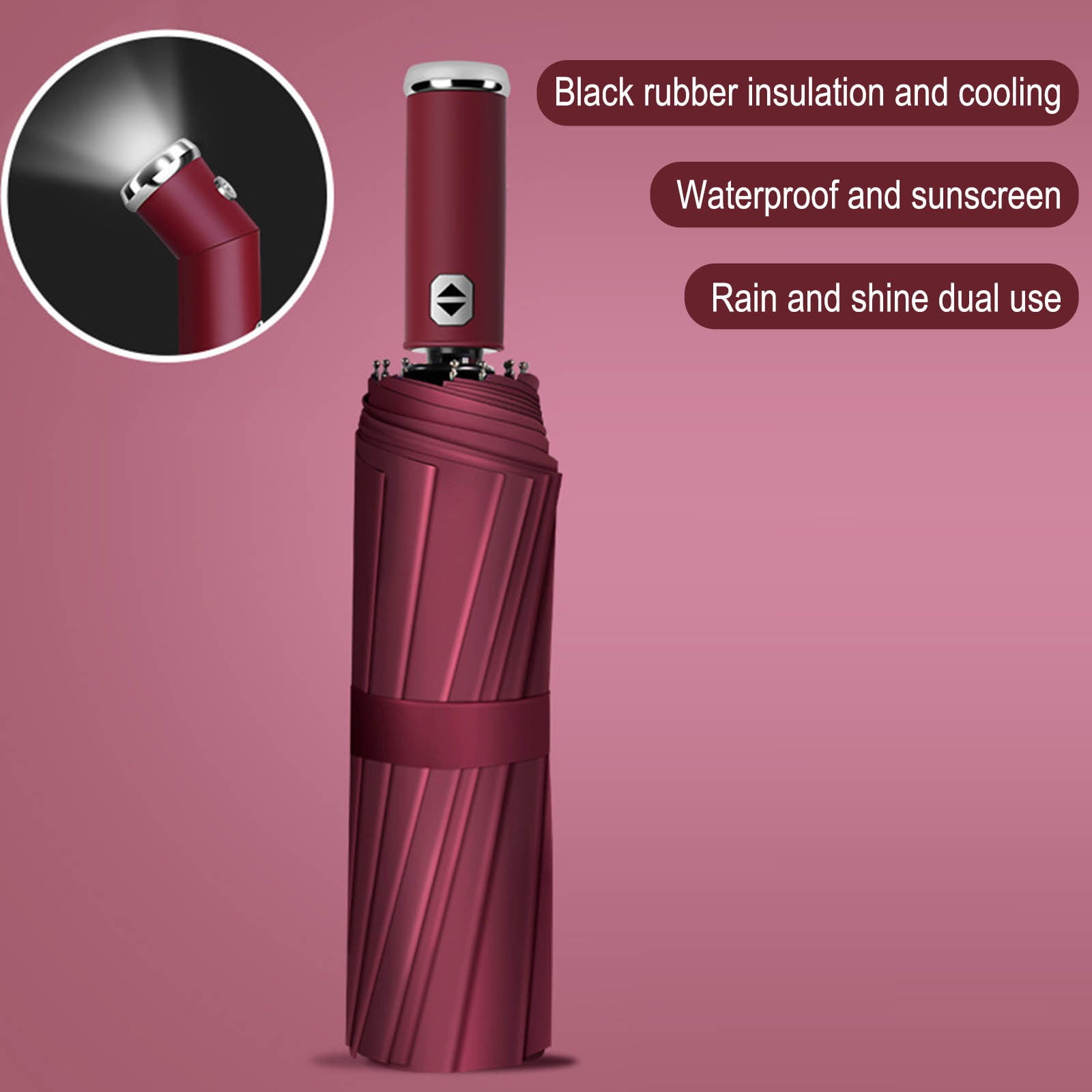 TOPRenddon LED Flashlight Umbrella with Automatic Blackout Coating and ...