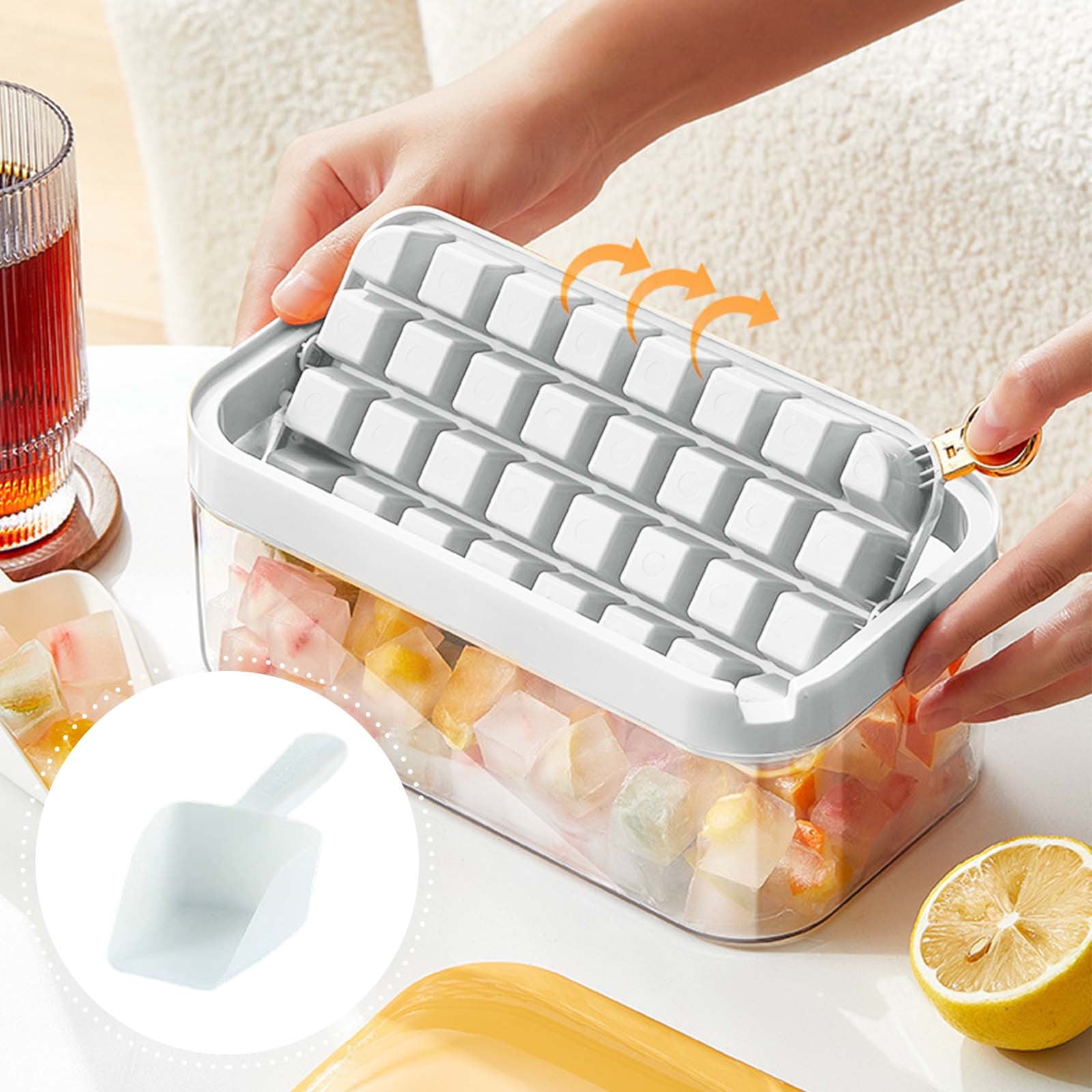 TOPRenddon Mini Ice Cube Trays, One-Touch Ice Cube Tray with Storage ...