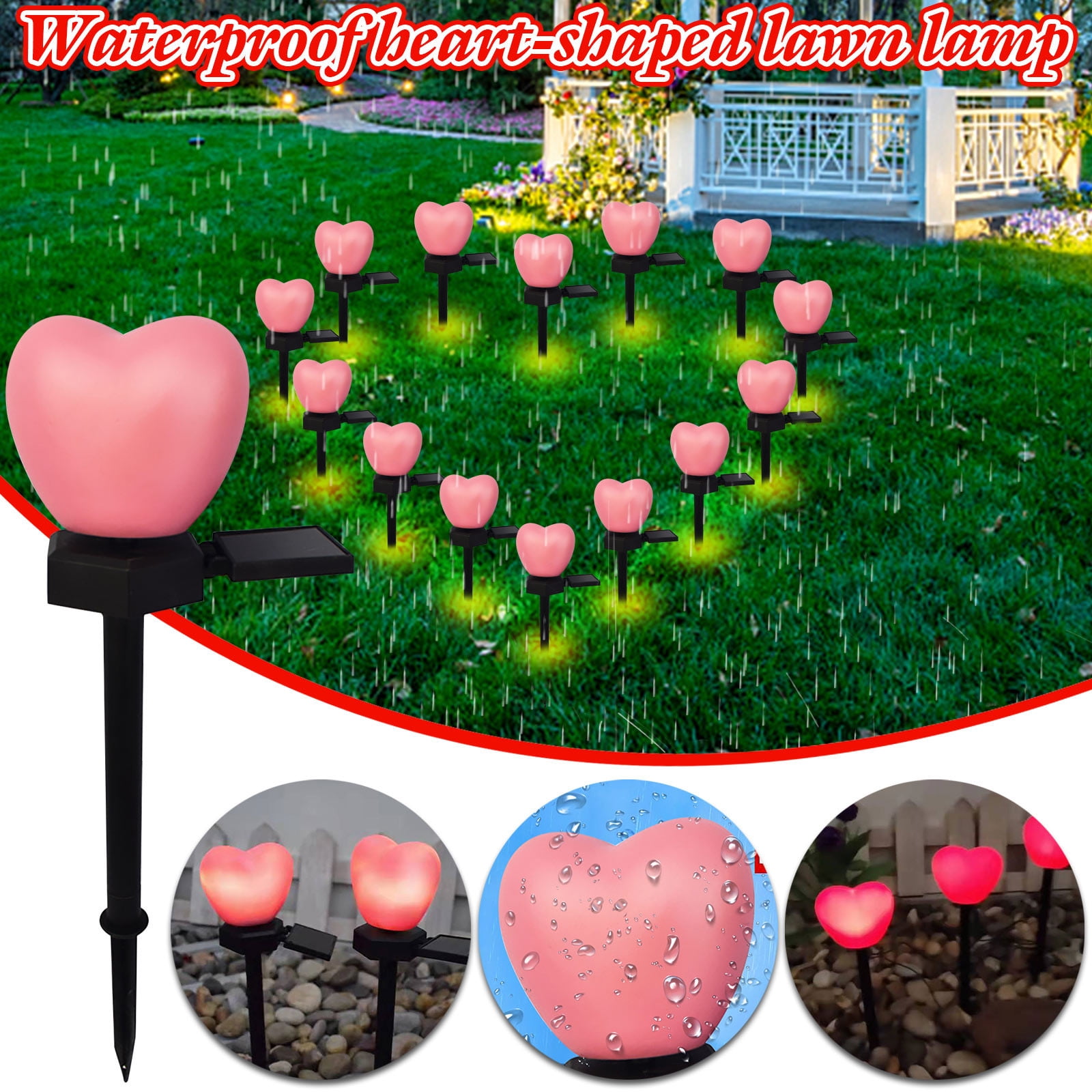TOPRenddon Outdoor Lights for Patio,2pcs Solar Heart Light Heart Shaped ...