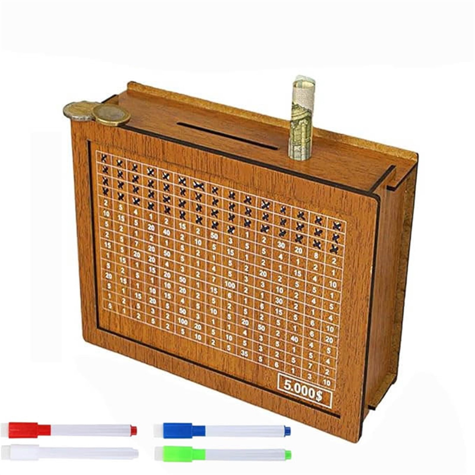 TOPRenddon Piggy Bank for Kids, Wooden Piggy Bank Coin Bank with Counting Target, Safe Coin ...