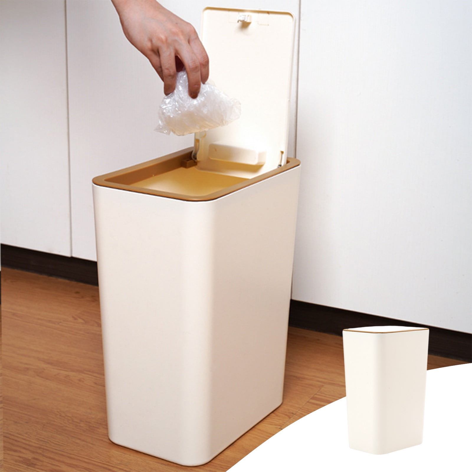 TOPRenddon Plastic Garbage Container Bin With Press Top Lid, White ...
