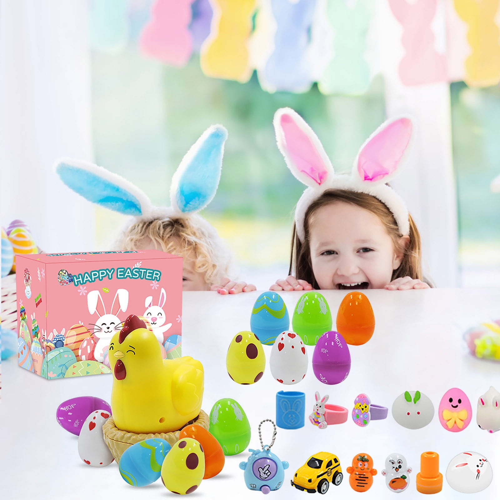 TOPRenddon Prefilled Easter Eggs Surprise Toys with Colorful Wind-Up ...