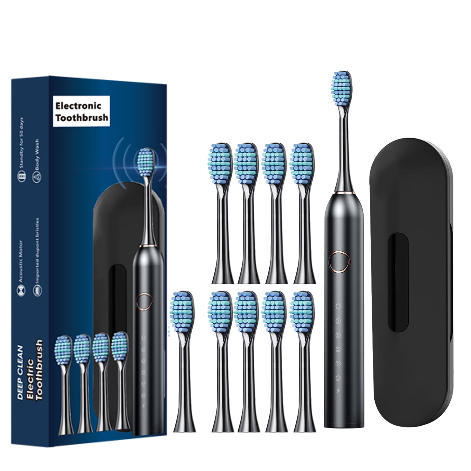 TOPRenddon Rechargeable 6-Speed Electric Toothbrush with 10 Brush Heads ...
