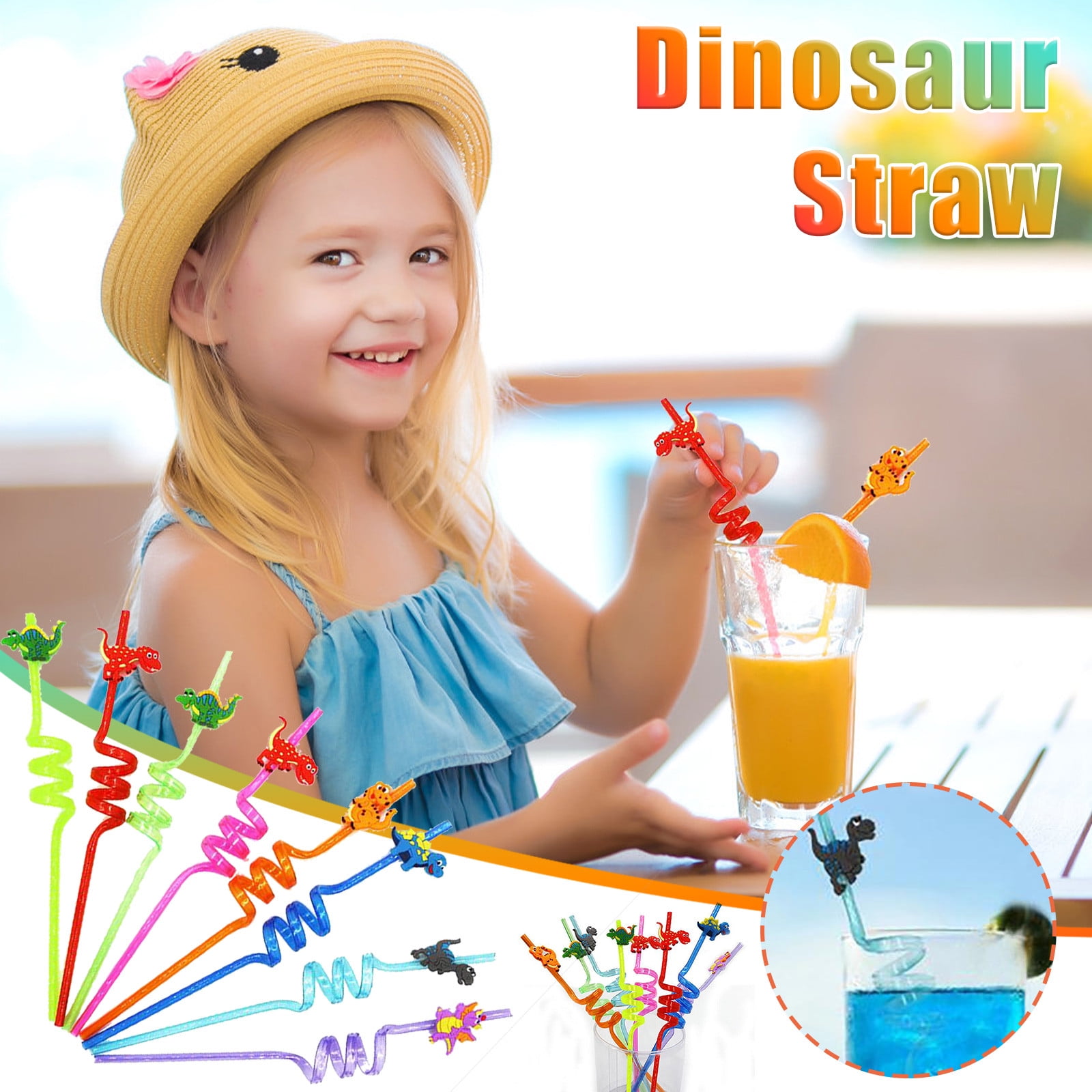 TOPRenddon Reusable Drinking Straws, Dinosaur Party Favors Party ...