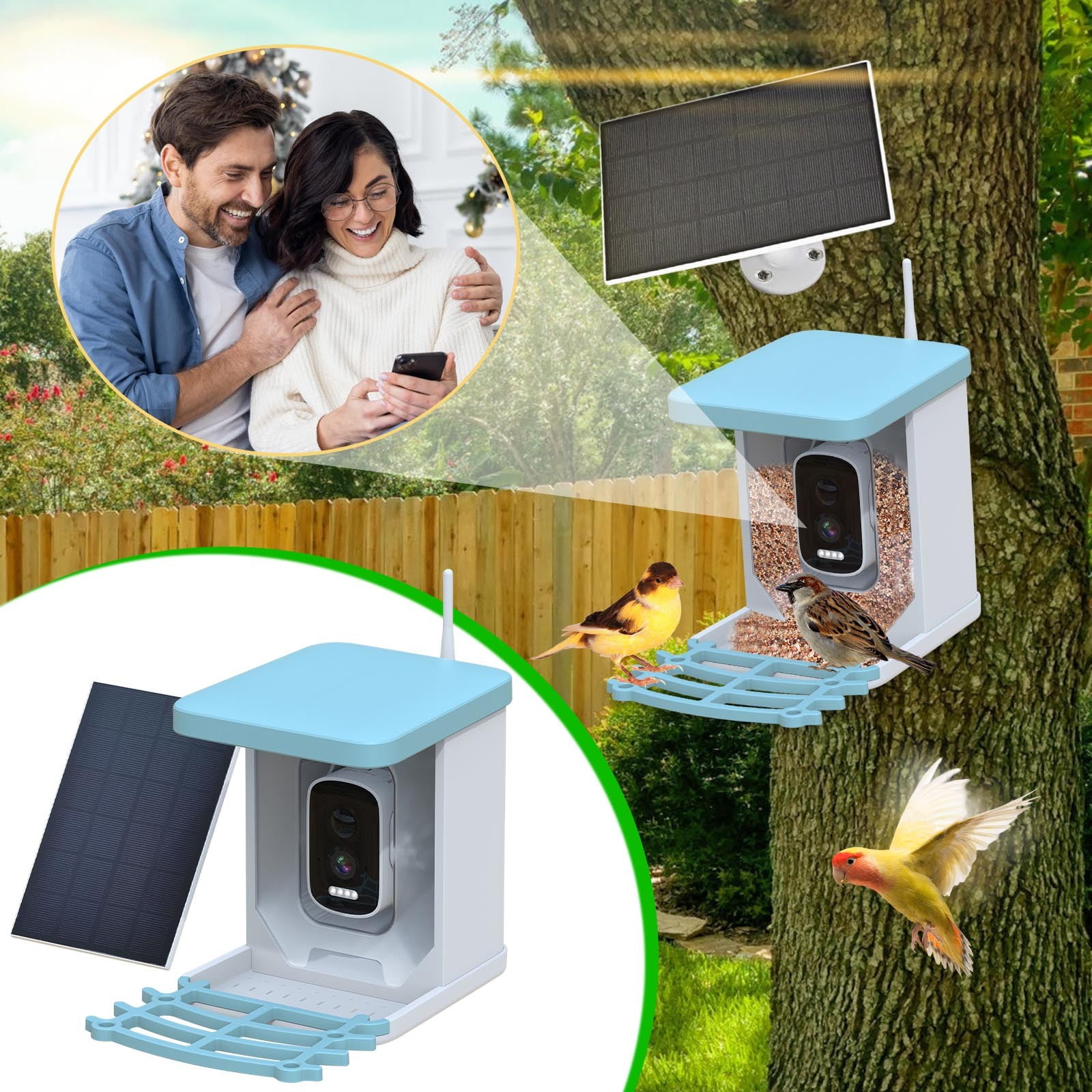 TOPRenddon Smart Bird Feeder with Camera, 5200mAh Battery with Solar ...
