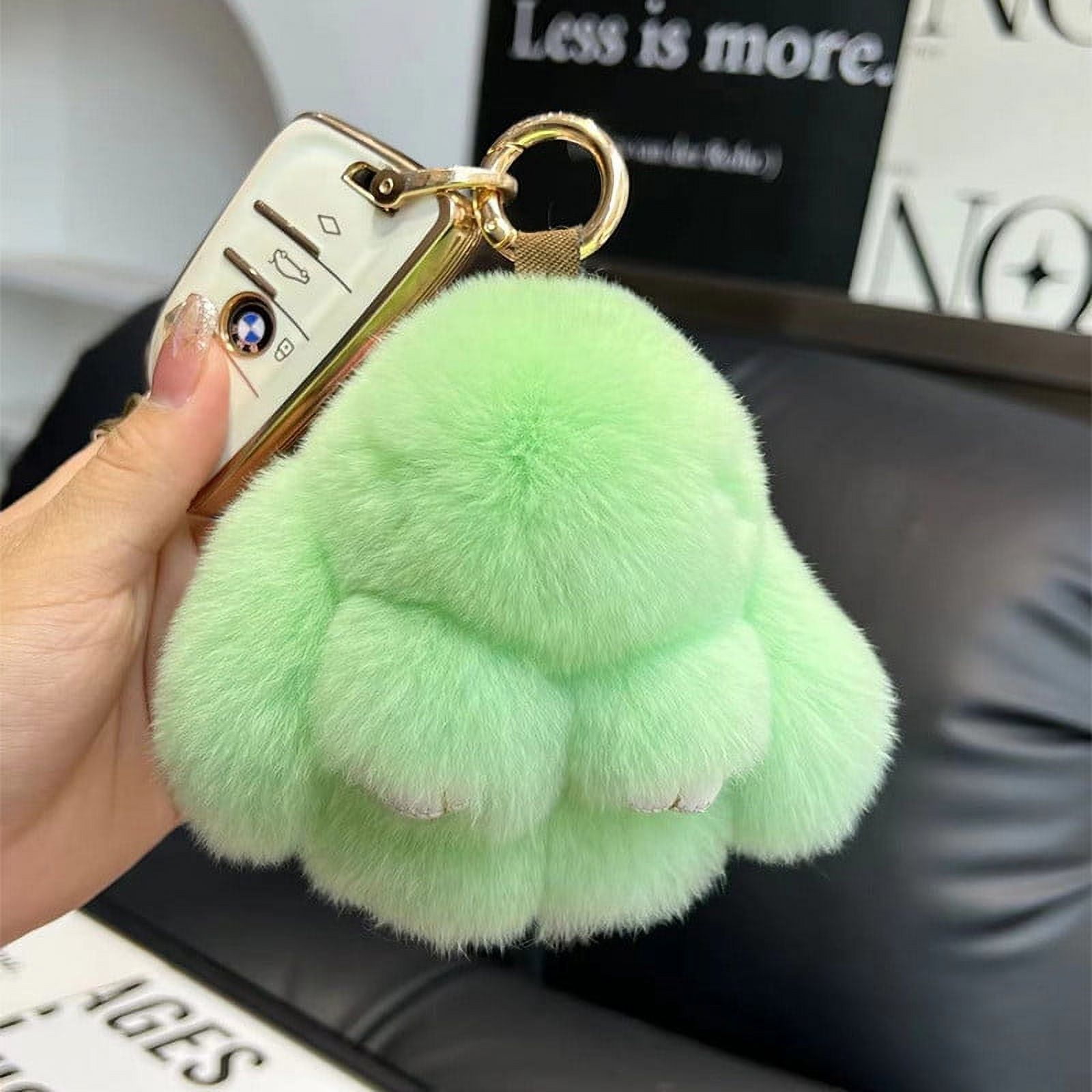 TOPRenddon Soft Cute Bunny Keychain Artificial Rabbit Fur Plush Fluffy ...