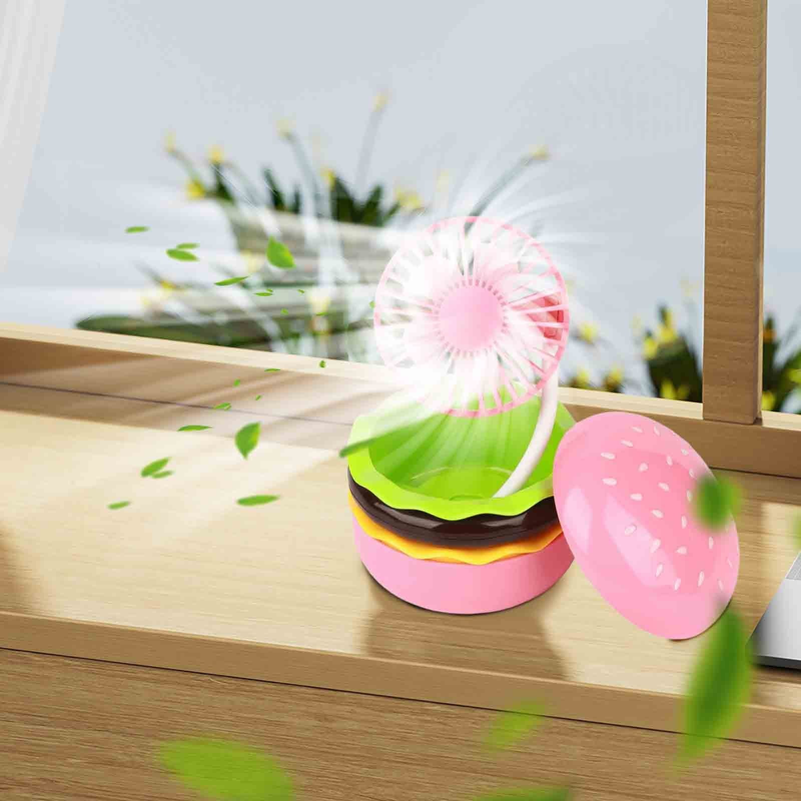 TOPRenddon USB Burger Mini Fan with Mirror – Portable Handheld ...