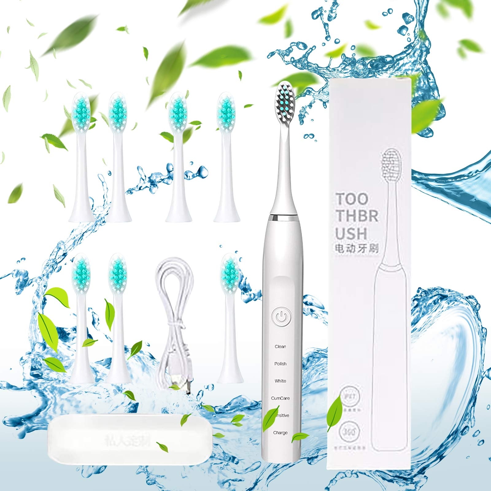 TOPRenddon Ultrasonic Electric Toothbrush, 8 Brush Heads with Soft ...