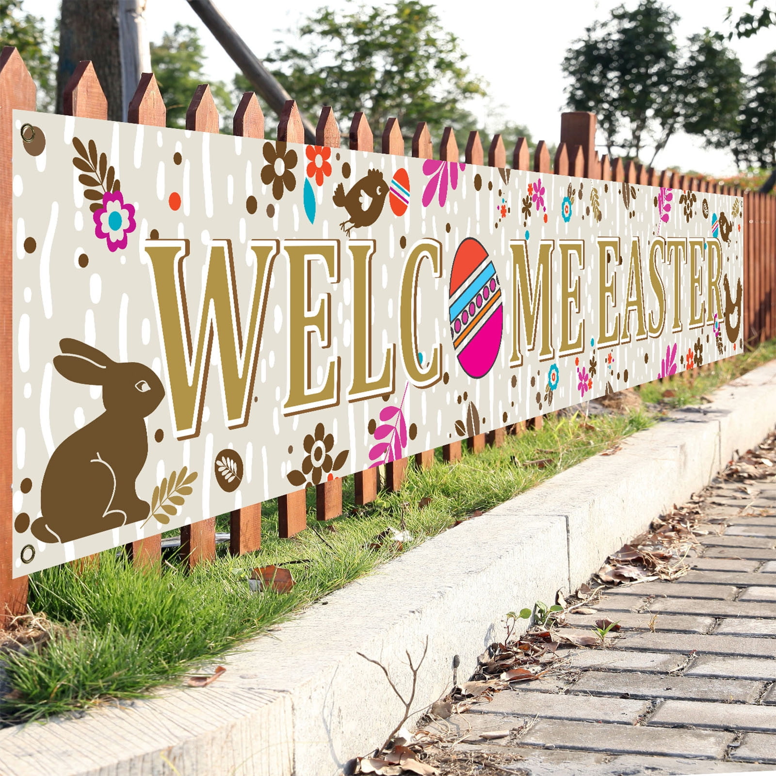TOPRenddon Welcome Banner Large Easter Banner for Outside Bunny Eggs ...