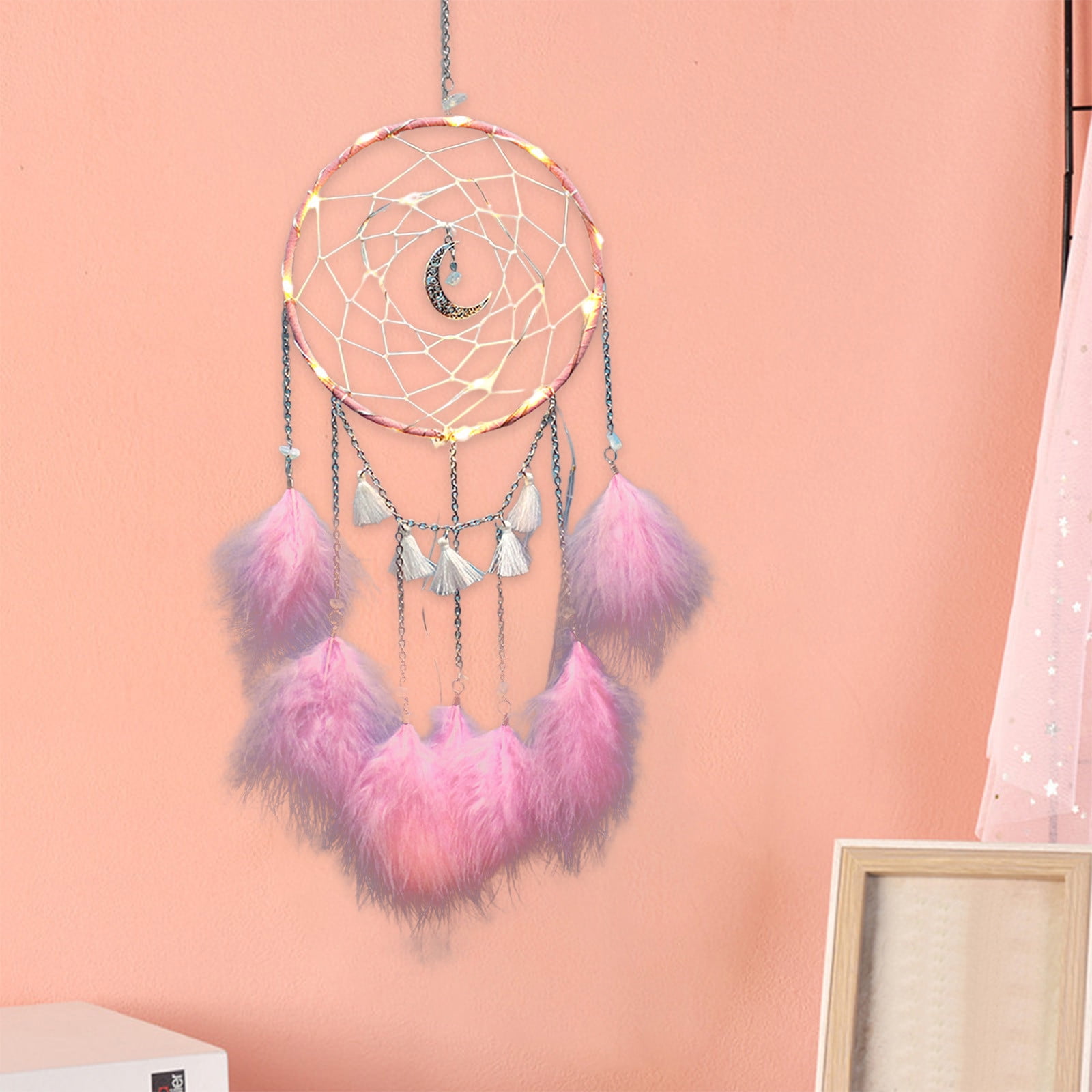 TOPRenddon White Dreamcatcher Wind Chime with Lights - Boho Bedroom ...