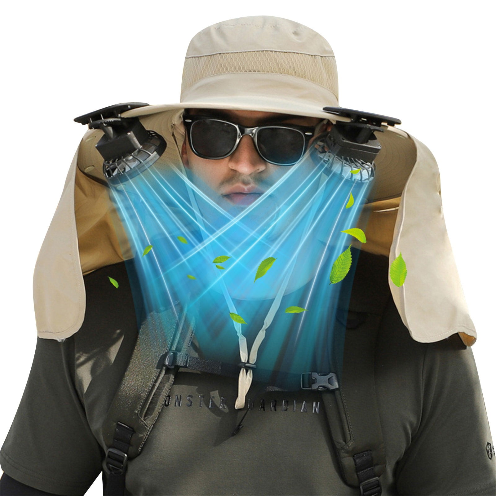 TOPRenddon Wide Brim Sun Hat with 2 Solar Fan, Fishing Hat for Men ...