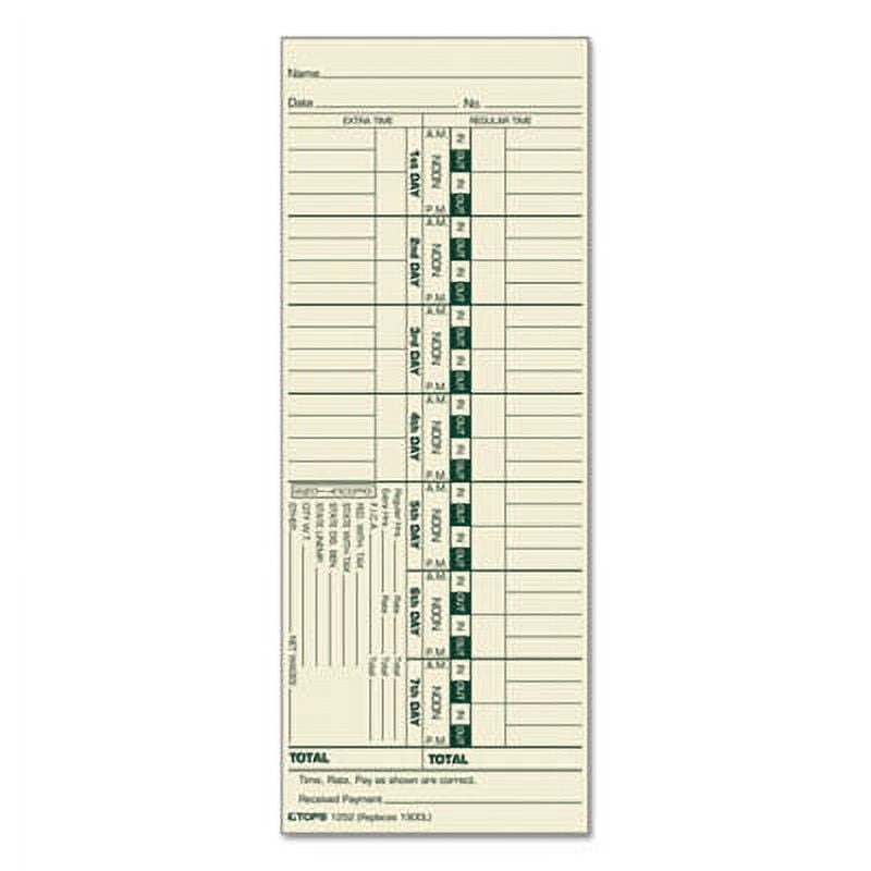 TOPS 1252 Time Card for Acroprint and Lathem, Weekly, 3 1/2 x 9, 500 ...