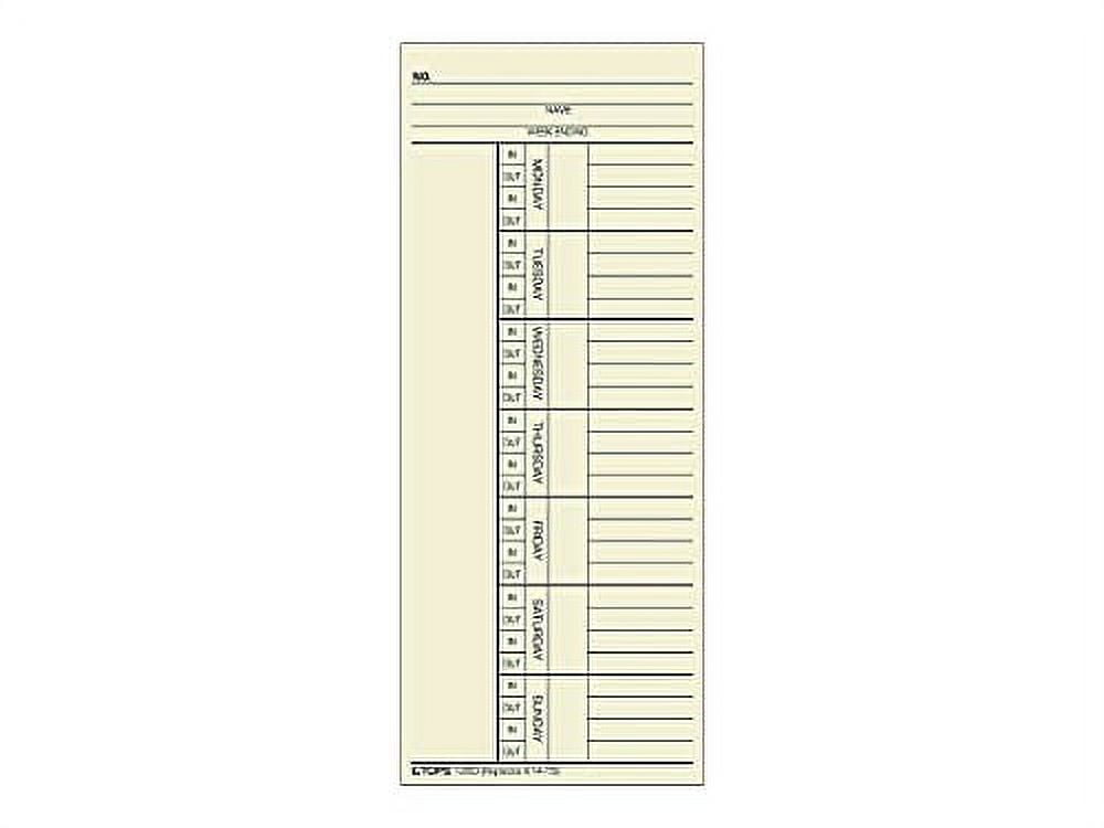 TOPS 1260 Time Card for Cincinnati, Named Days, Two-Sided, 3 3/8 x 8 1/ ...