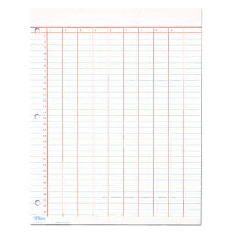 TOPS 3619 Data Pad w/Numbered Column Headings, 11" x 8 1/2", White, 50 ...