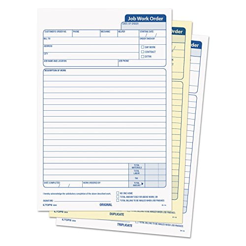 Tops 3868 Snap-Off Job Work Order Form, 5 2/3-Inch x 8 5/8-Inch, Three ...