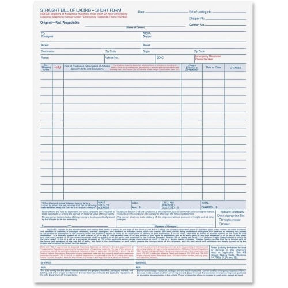 TOPS Bill-of-Lading Snap off 4-part Form Sets 4 PartCarbonless Copy ...