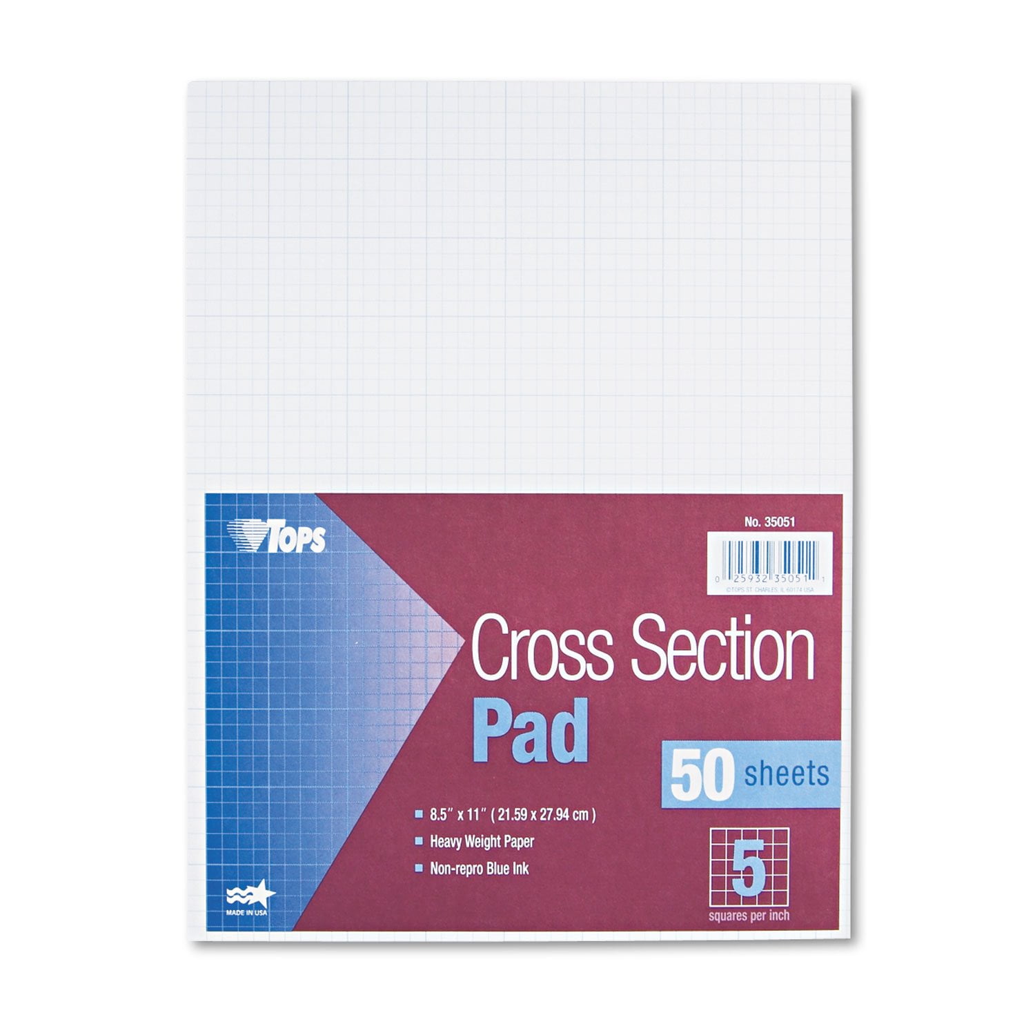 TOPS Cross Section Pad, 1 Pad, 5 Squares/Inch, Quadrille Rule, Letter ...