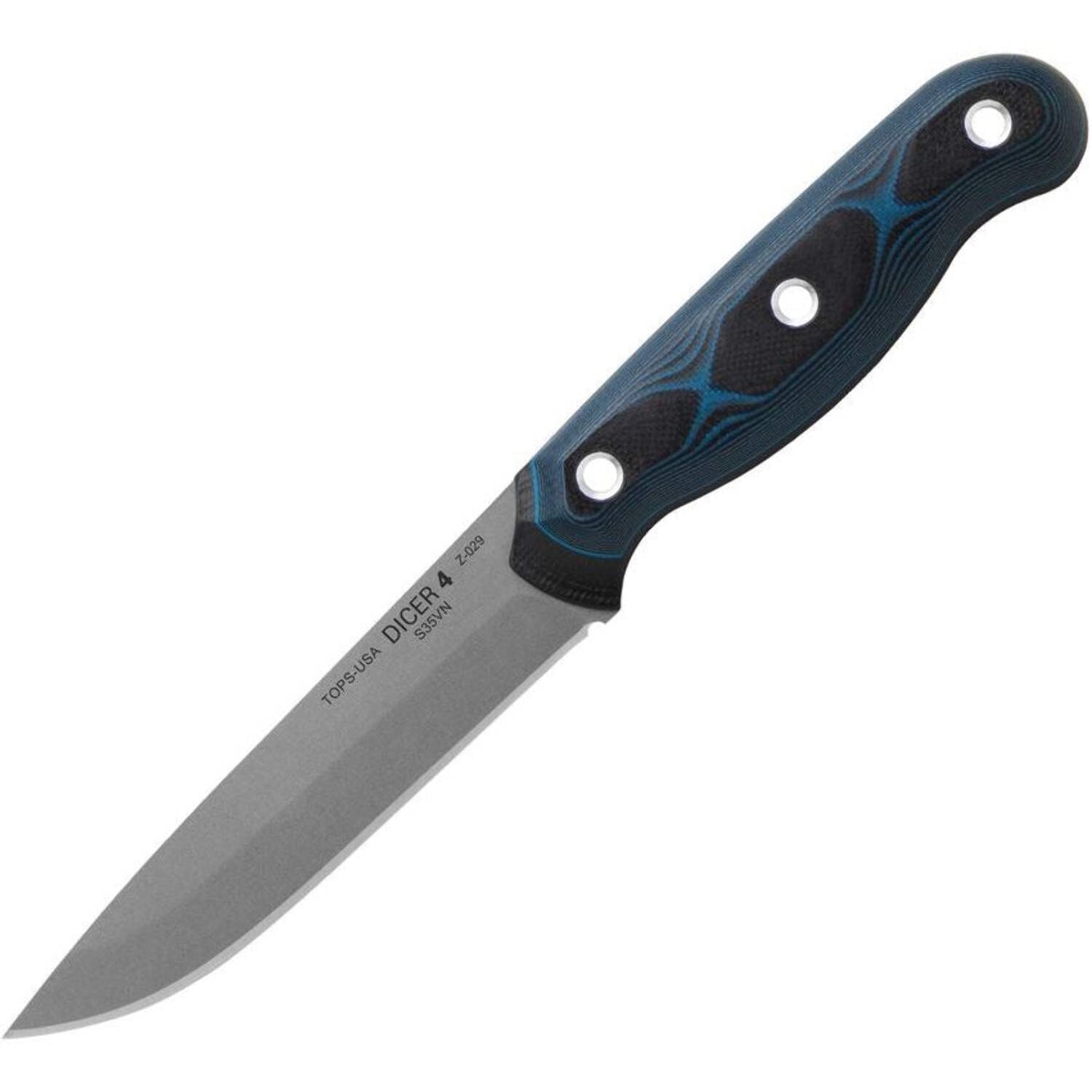 TOPS DCR401 Dicer Steak Tumbled Fixed Blade Knife Black and Blue ...