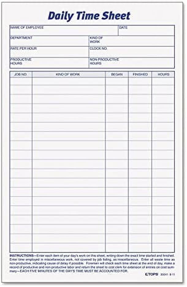 TOPS Daily Employee Time And Job Sheet, 6 x 9.5 Inches, 100 Sheets per ...