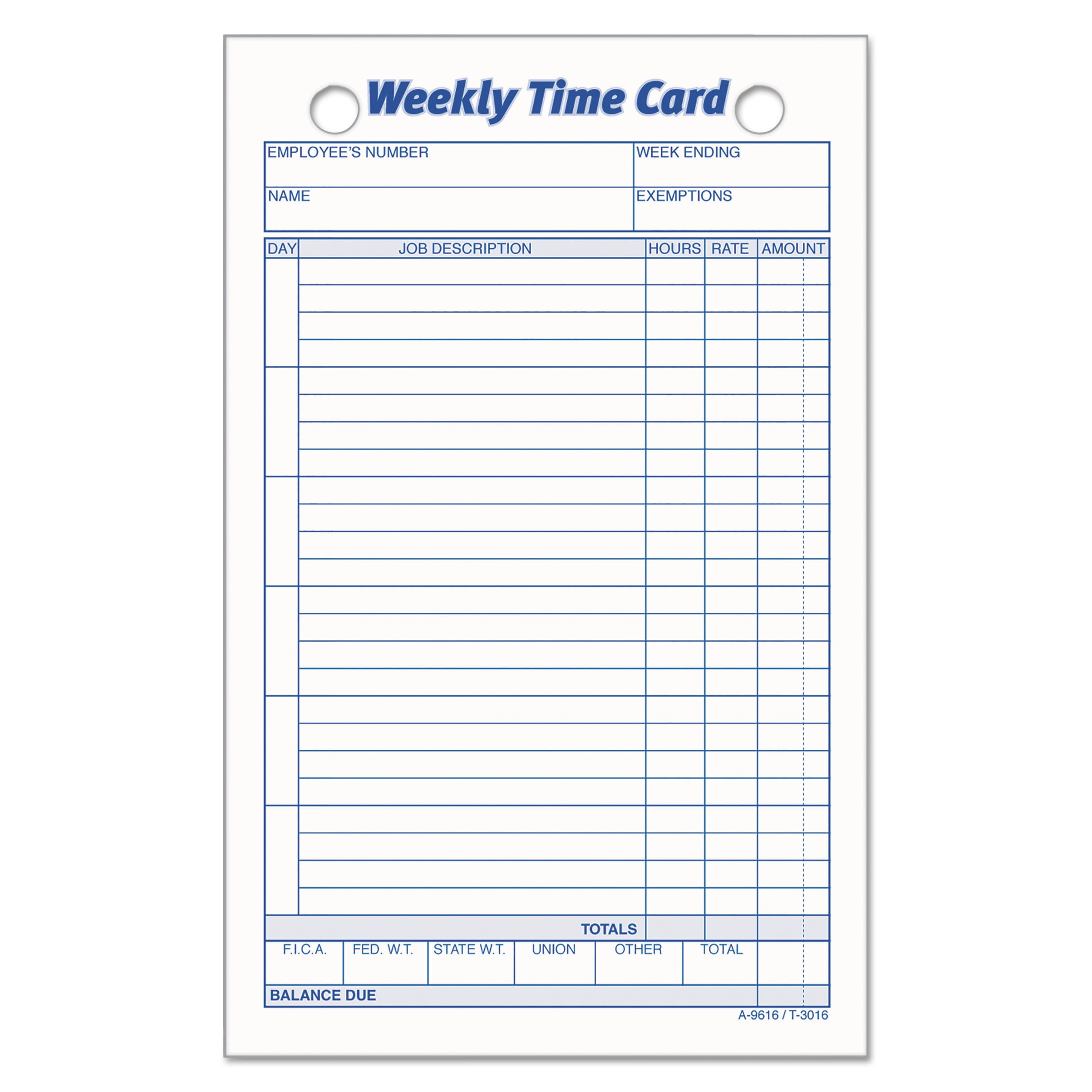 Printable Weekly Time Card
