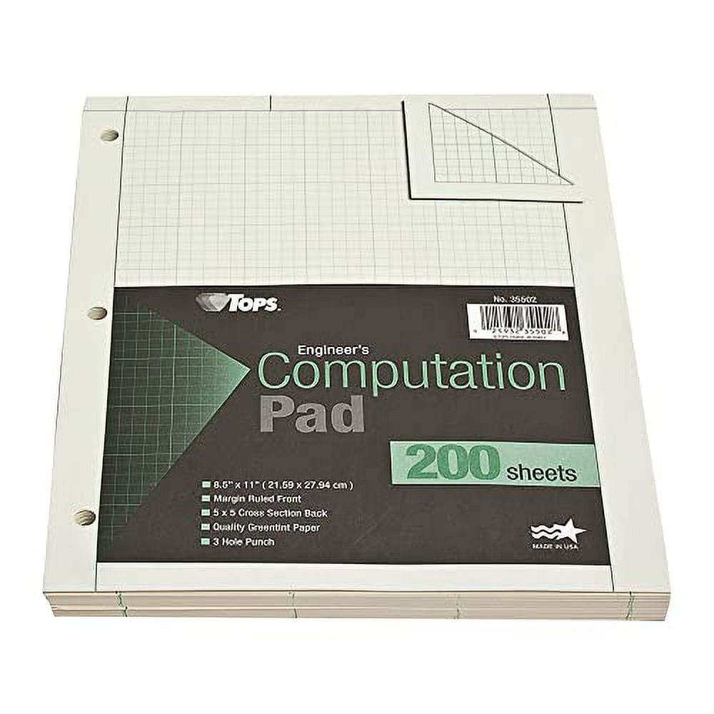 TOPS Engineering Computation Pad, 8-1/2" x 11", Glue Top, 5 x 5 Graph ...