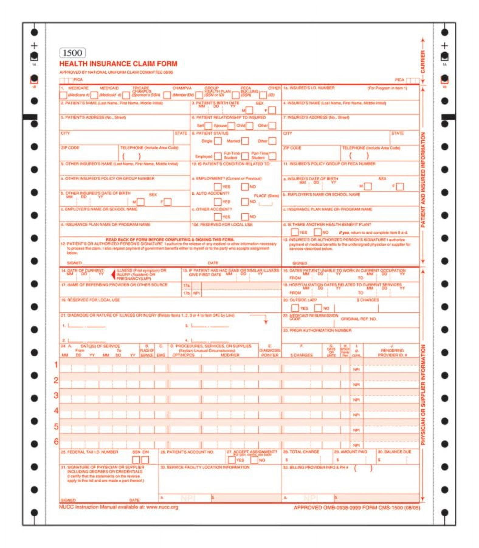 TOPS® HCFA 2-Part Continuous Forms, Carbonless, 9 1/2" x 11", Box Of ...