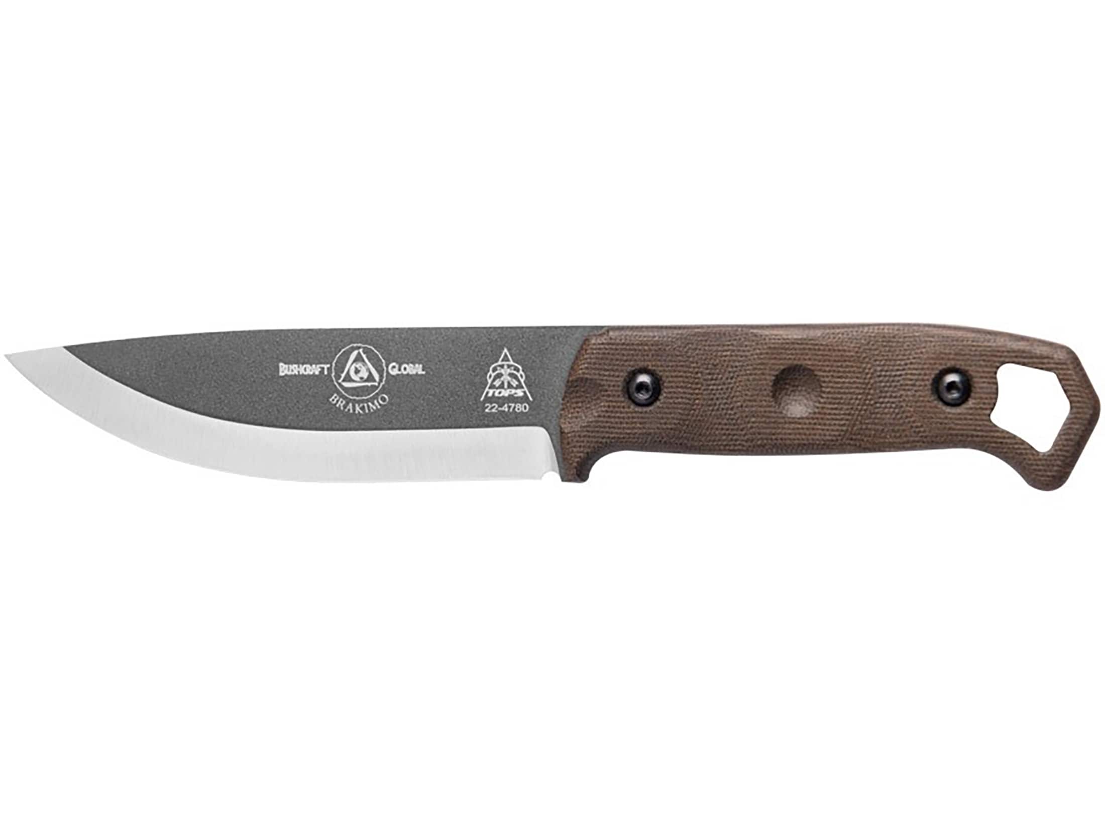 TOPS Knives Brakimo Fixed Blade Knife 5.25" Drop Point 1095 Tungsten ...
