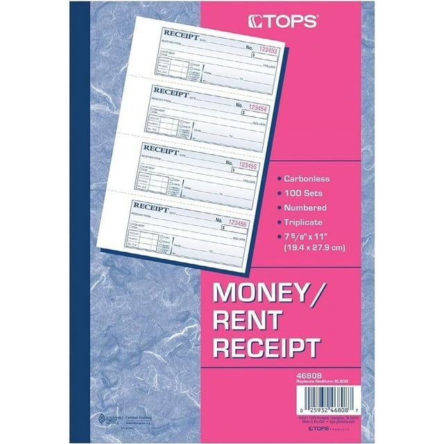 TOPS 3-Part Carbon Copy Business Receipt Book, 100 Sets, 11 x 7-5/8 ...