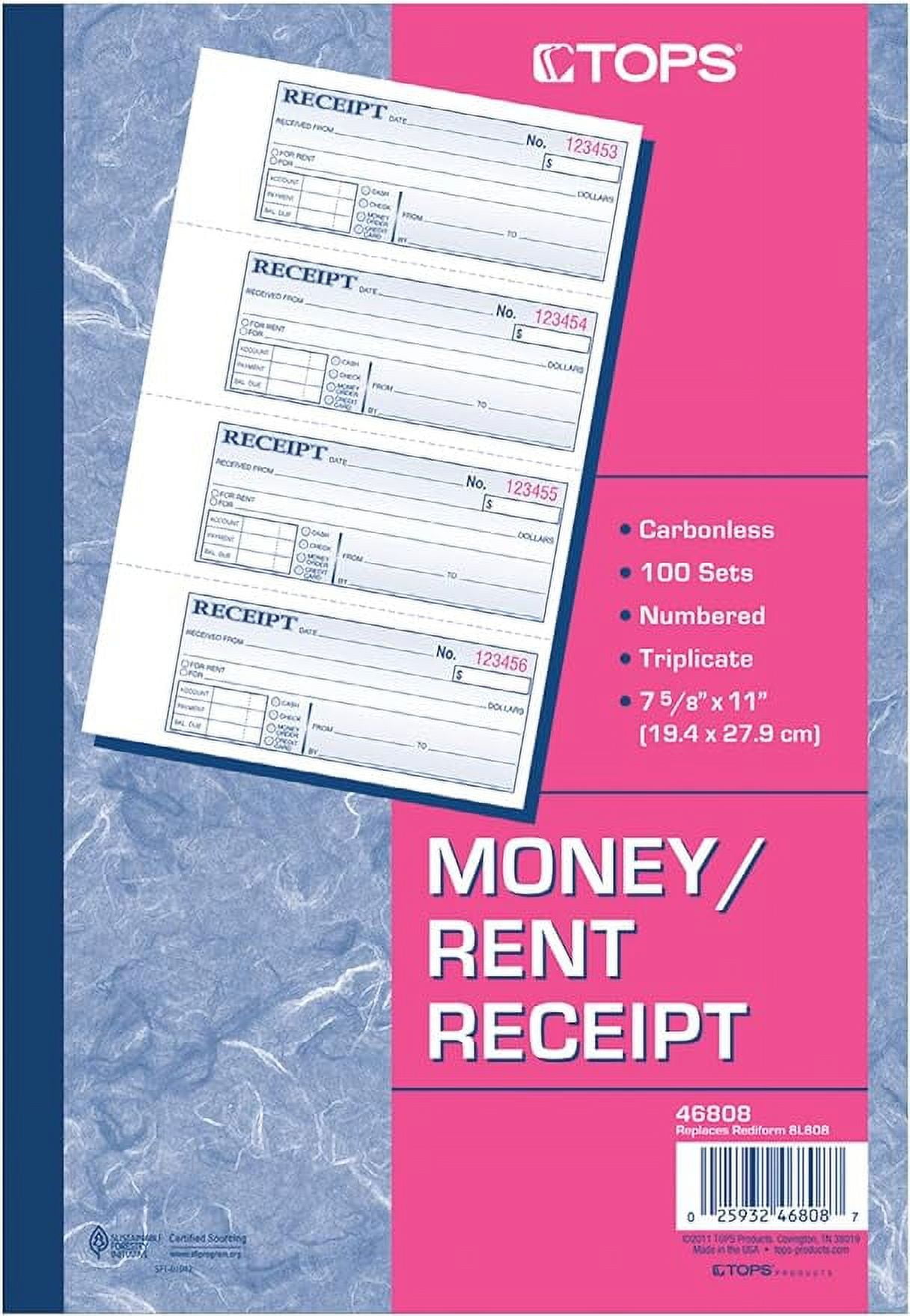 TOPS Money/Rent Receipt Book, 3-Part, Carbonless, 11 x 7-5/8 Inches, 4 ...