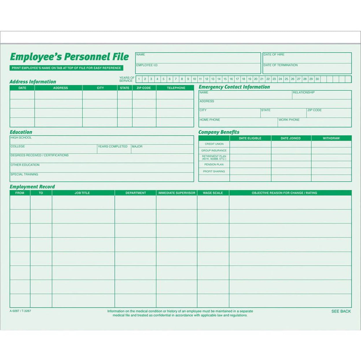 TOPS Office Record Jacket - 9 1by2" x 11 3by4" - Green - Walmart.com