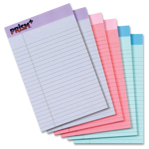 TOPS Prism Writing Pads, 5" x 8", Jr. Legal Rule, Assorted Colors, 50 ...
