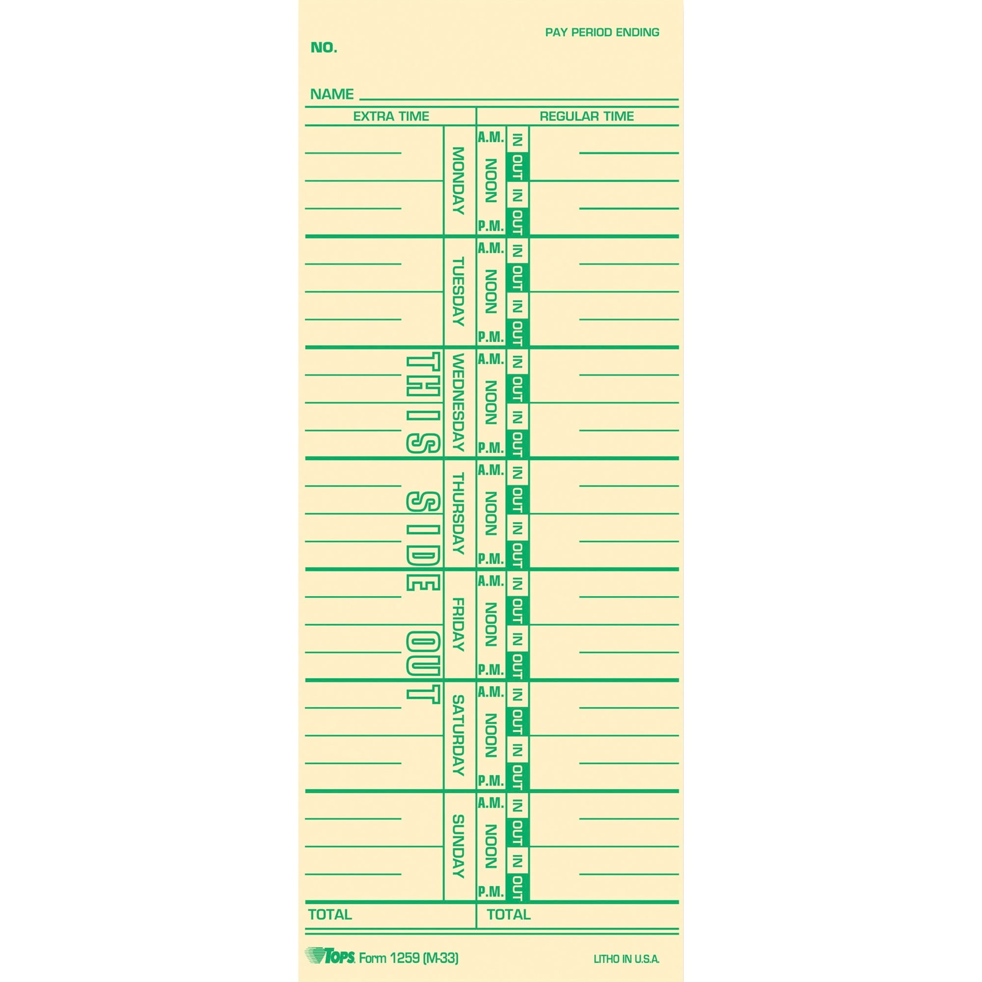 TOPS Products Named Days Weekly Time Cards, Extra Regular Time, Yellow ...
