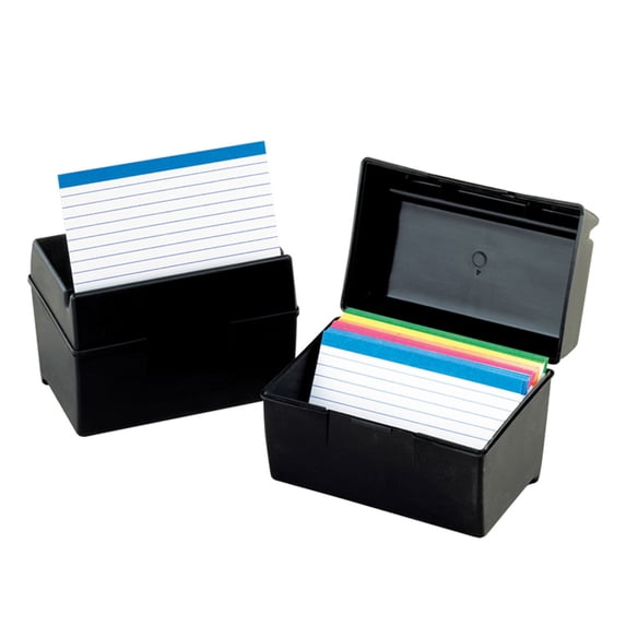 Oxford Black Plastic Index Card Storage Organizer Box, Holds 300 3x5 ...