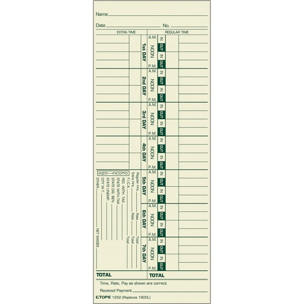 TOPS, TOP1252, Manila Stock Weekly Time Cards, 500 / Box, Manila ...